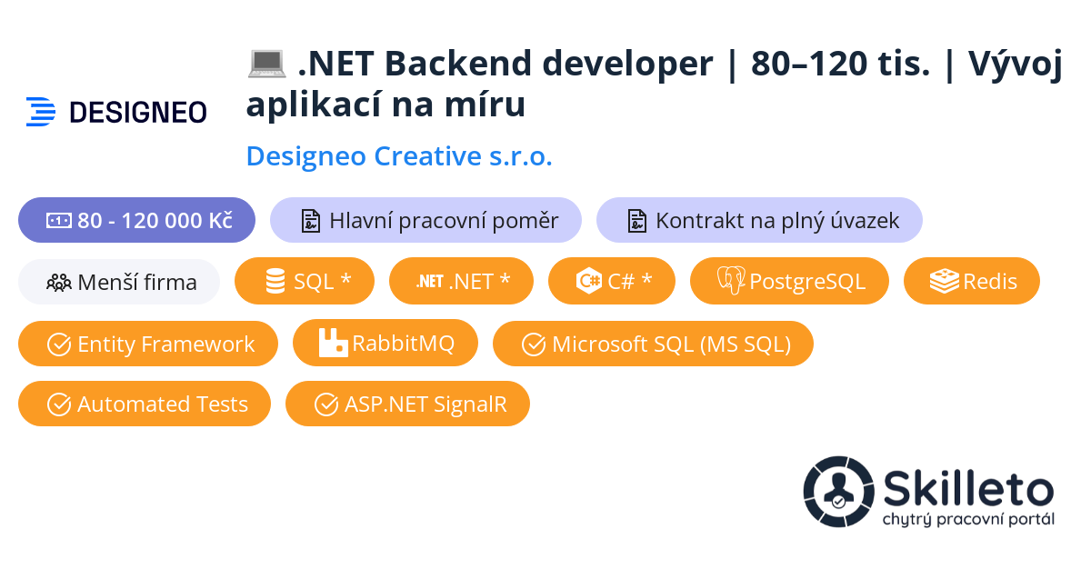💻 .NET Backend developer | 80–120 tis. | Vývoj aplikací na míru ...