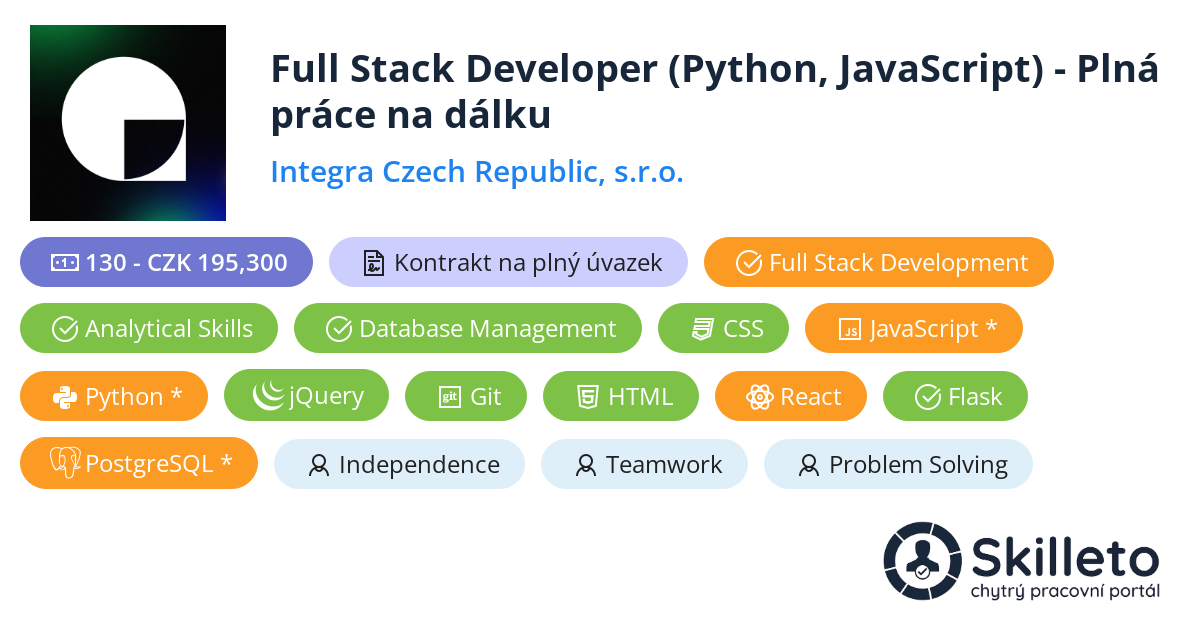 Full Stack Developer Python Javascript Plná Práce Na Dálku 130