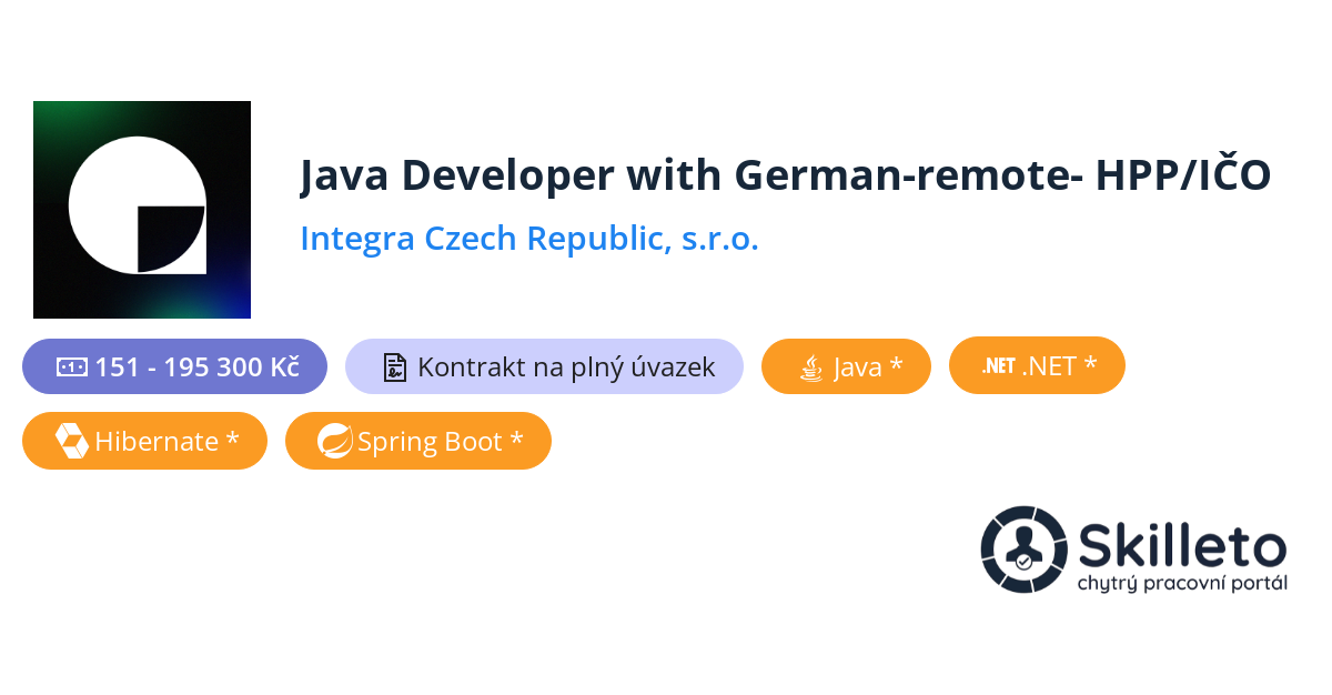 Java Developer with German-remote- HPP/IČO | Integra Czech Republic, s.r.o.