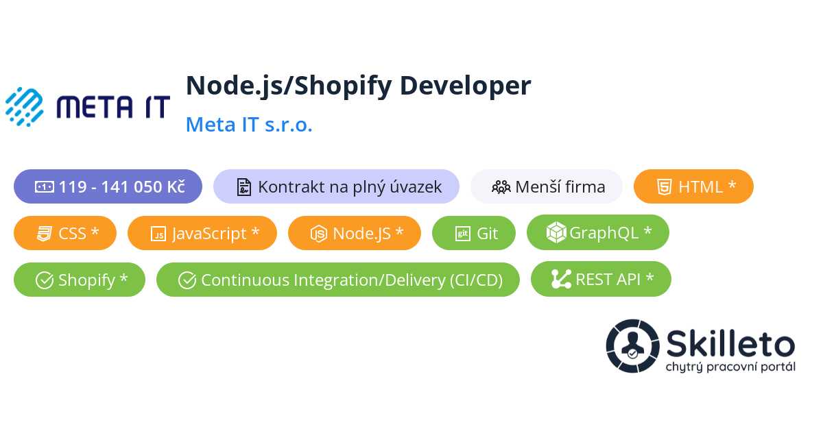Node.js/Shopify Developer | Meta IT s.r.o.