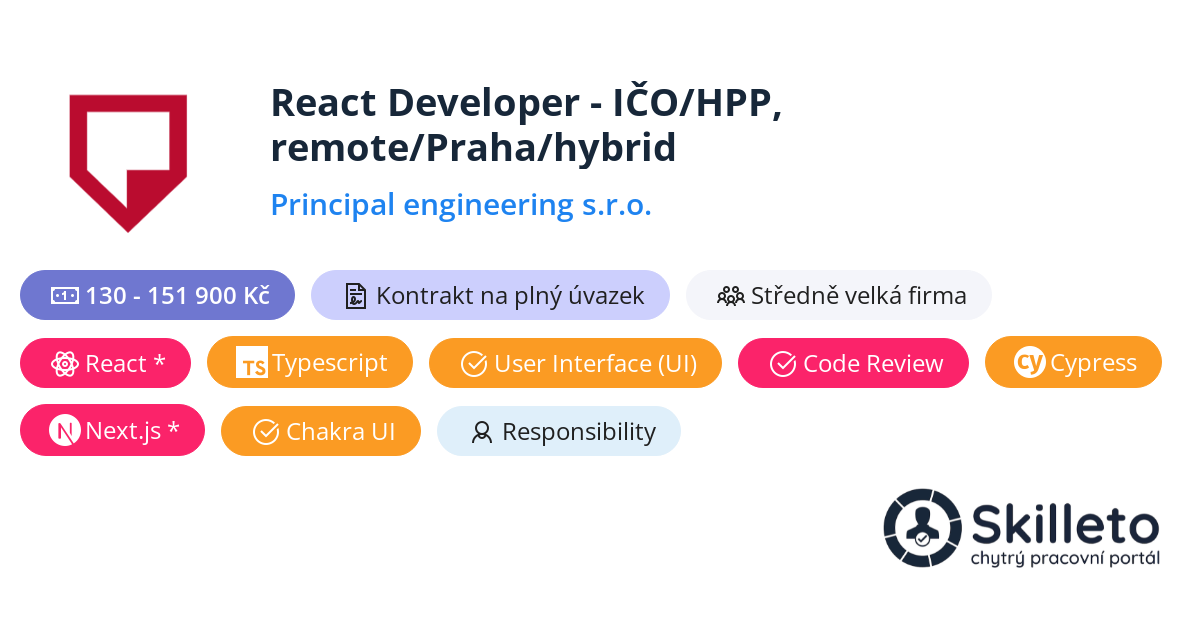 React Developer - IČO/HPP, remote/Praha/hybrid | 130 - CZK 151,900 | Principal engineering s.r.o.